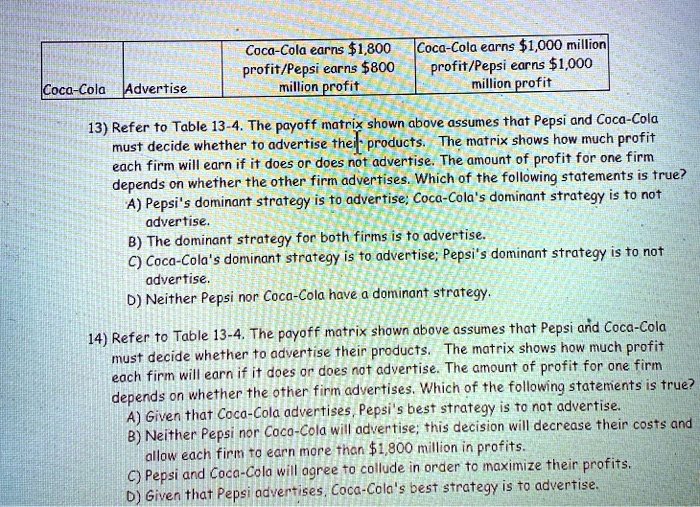 coca cola earns1800 coca cola earns1000million profitpepsi earns800 ...