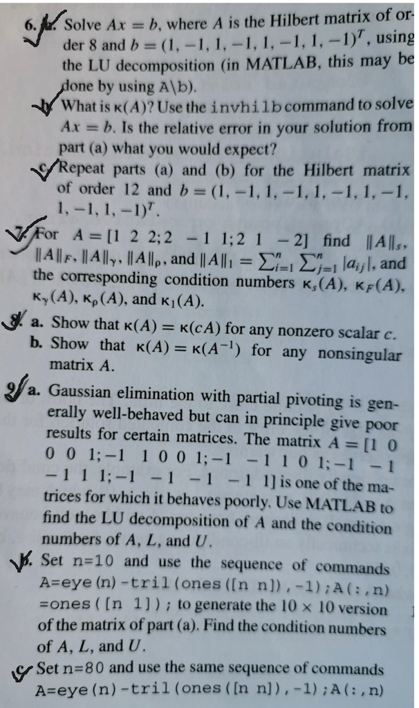 SOLVED: Solve Ax b, where A is the Hilbert matrix of Or der 8 and b ...