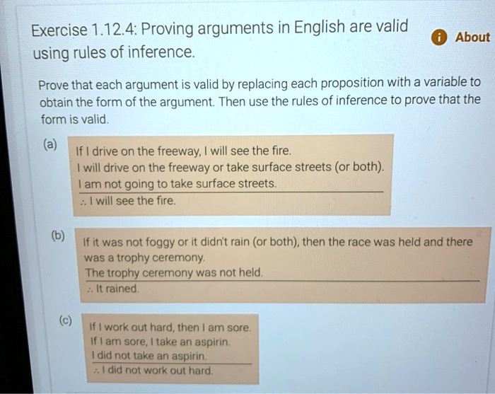 Exercise 1124 Proving Arguments In English Are Valid About Using Rules Of Inference Prove