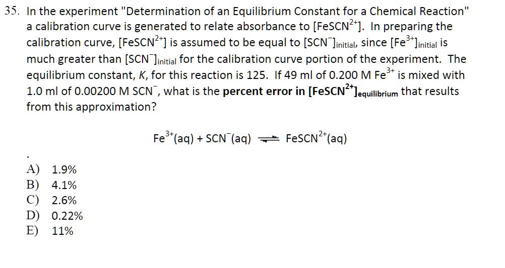 35 in the experiment determination of an equilibrium constant for a ...