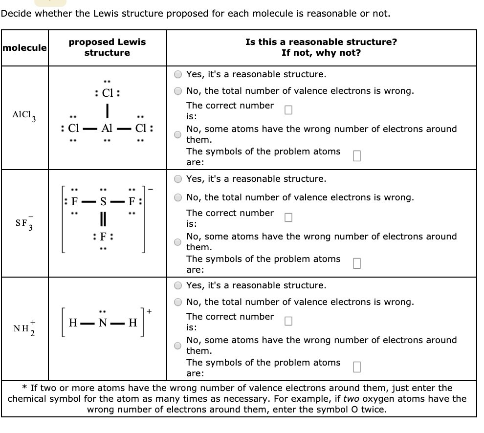 SOLVED: Decide whether the Lewis structure proposed for each molecule ... SOLVED: Decide whether the Lewis structure proposed for each molecule ...