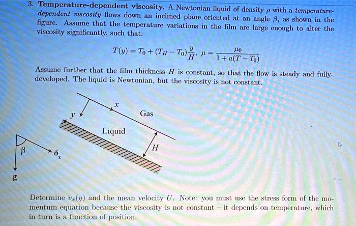 3. Temperature-dependent viscosity. A Newtonian liquid of density ρ with a temperature-dependent ...