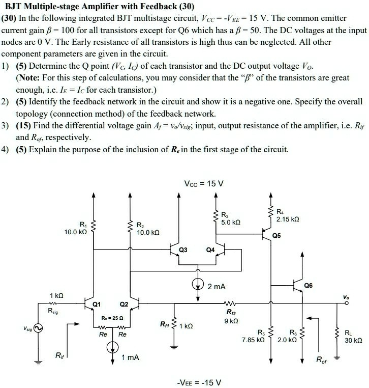 SOLVED: BJT Multiple-stage Amplifier with Feedback In the following integrated BJT multistage ...