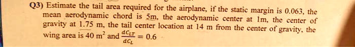 SOLVED: Q3) Estimate the tail area required for the airplane, if the ...