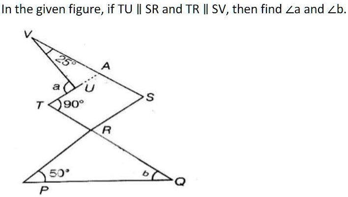In the given figure, if TU || SR and TR || SV, then find ∠ a...