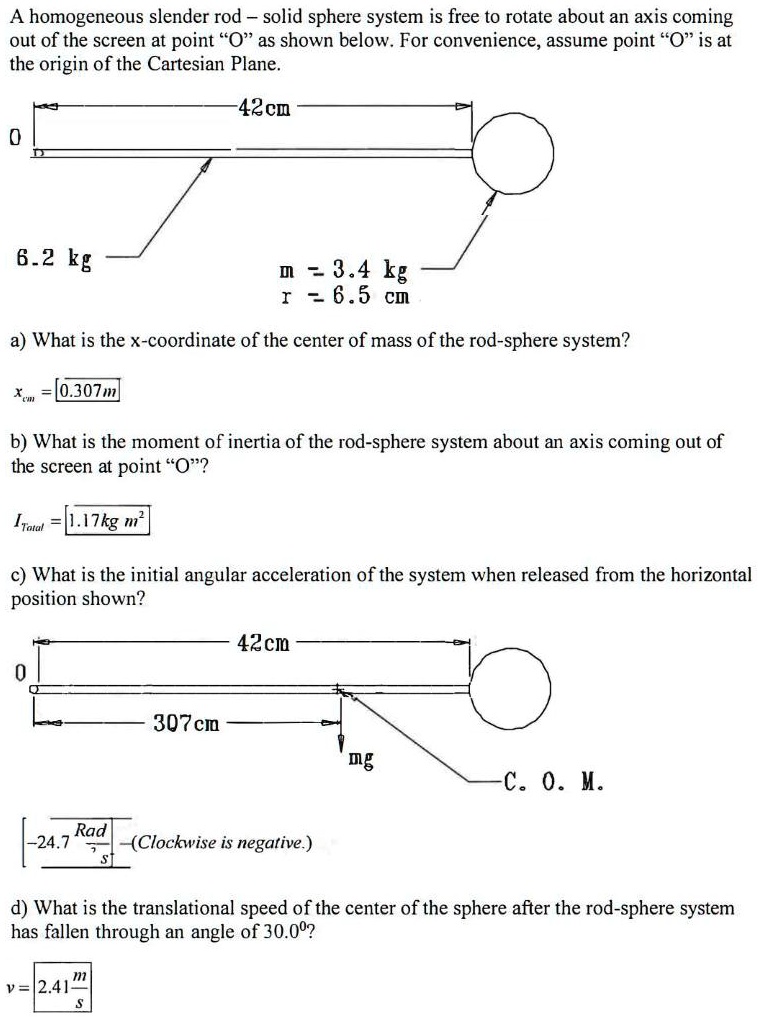 A homogeneous slender rod - solid sphere system is free to rotate about ...