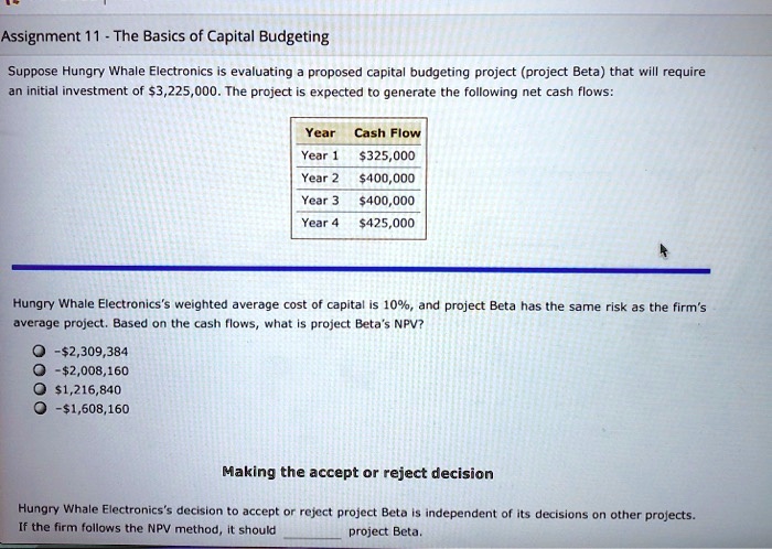 Assignment 11 - The Basics of Capital Budgeting Suppose Hungry Whale ...
