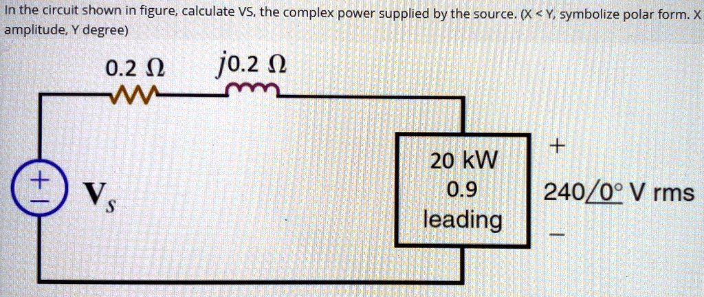 SOLVED: In the circuit shown in the figure, calculate Vs, the complex power supplied by the ...
