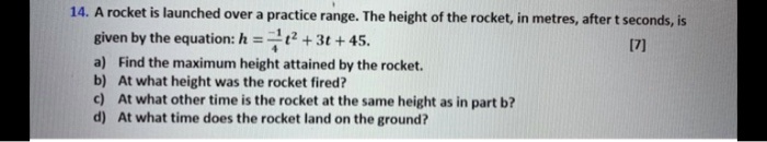 SOLVED: A rocket is launched over a practice range: The height of the ...
