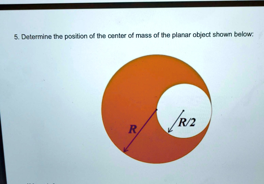 5. Determine the position of the center of mass of the planar object shown below: R/2 R
