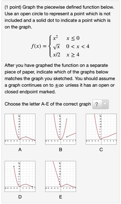 SOLVED: point) Graph the piecewise defined function below: Use an open ...