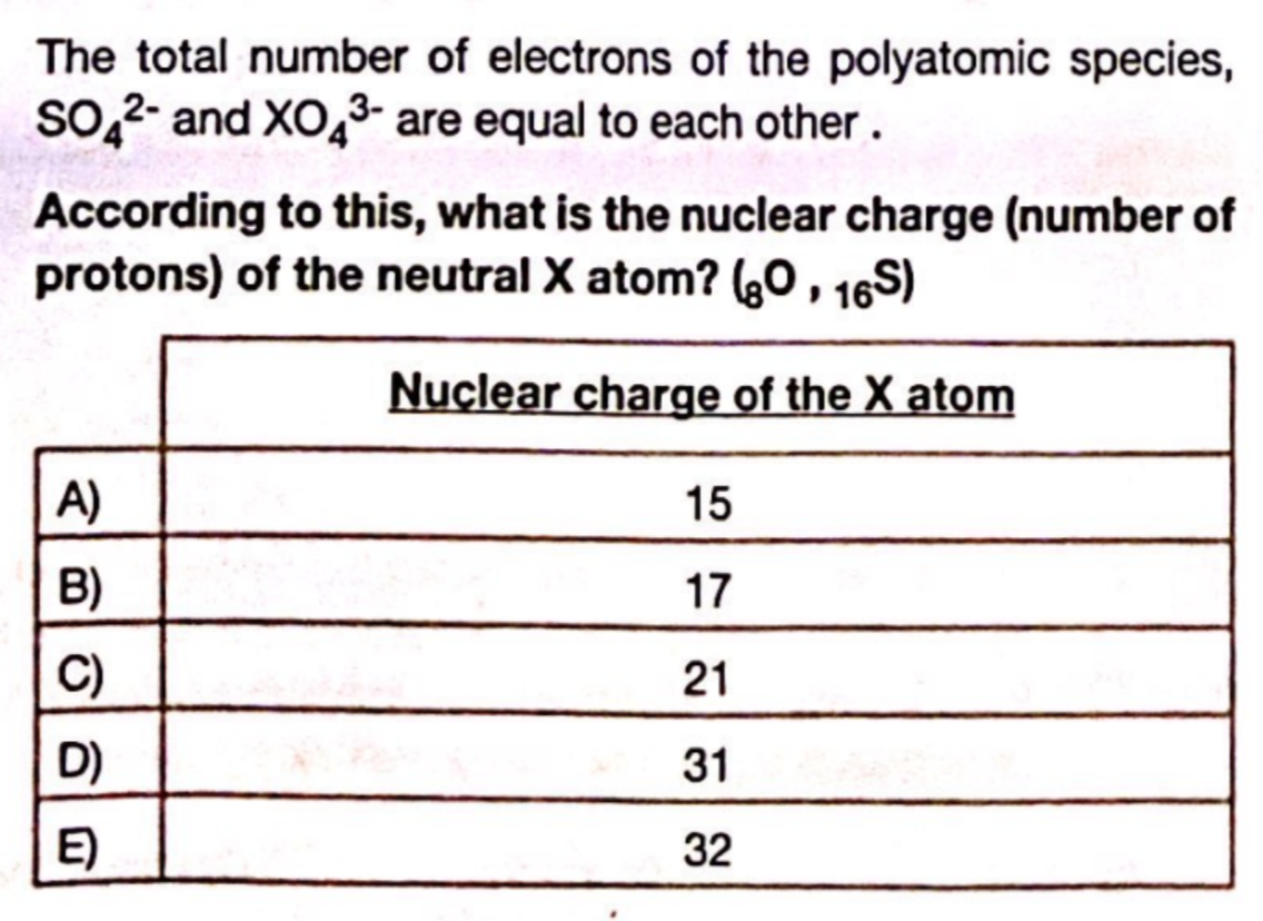 SOLVED: The total number of electrons of the polyatomic species, SO4^2 ...