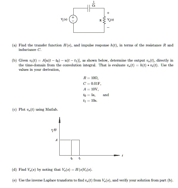 SOLVED: (a) Find the transfer function H(s) and impulse response h(t) in terms of the resistance ...