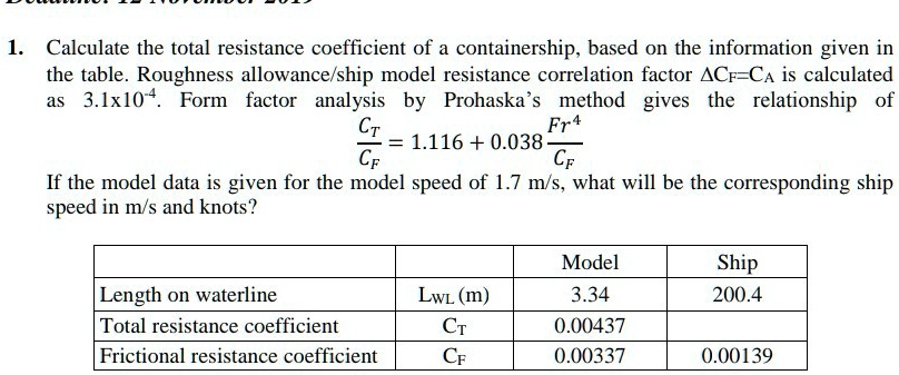 Solved Calculate The Total Resistance Coefficient Of A Containership