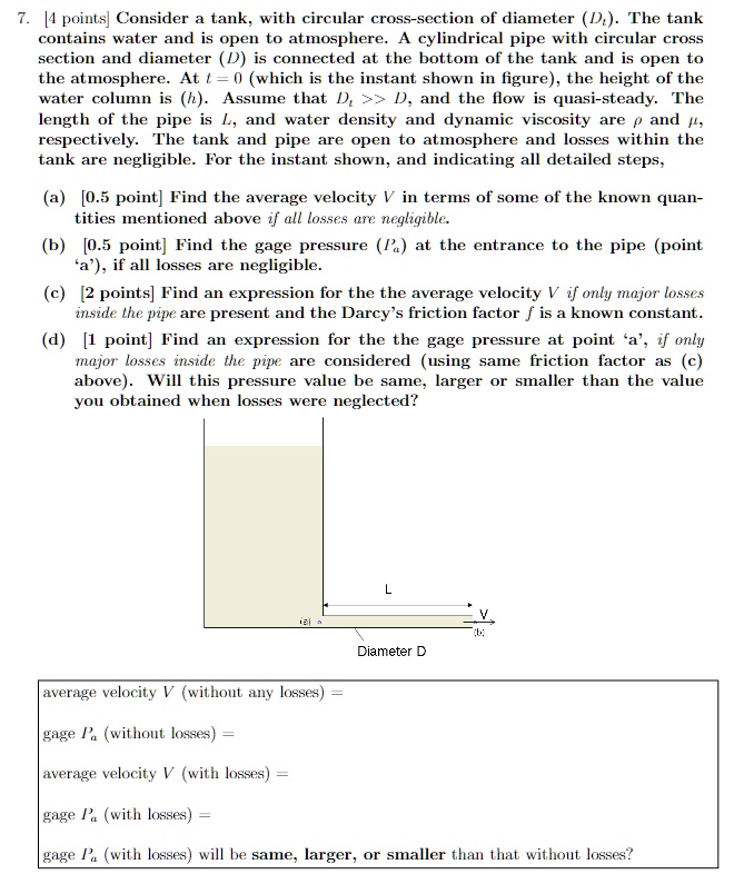 SOLVED: [4 points] Consider tank; with circular cross-section of ...