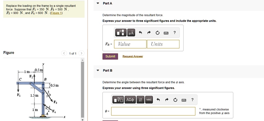 SOLVED: Replace the loading on the frame by a single resultant force. Suppose that F = 350 N, F2 ...