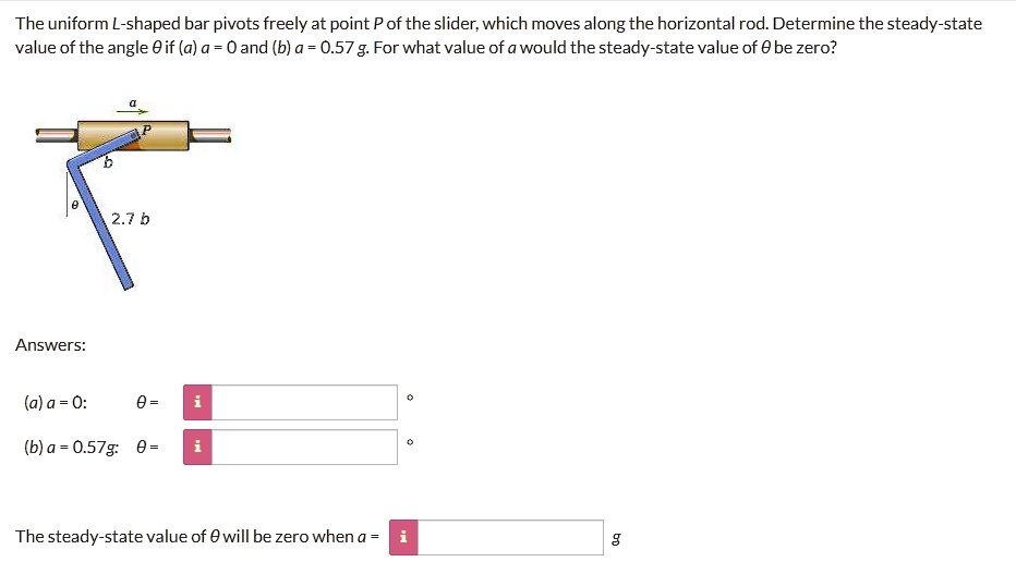 SOLVED: The uniform L-shaped bar pivots freely at point P of the slider ...