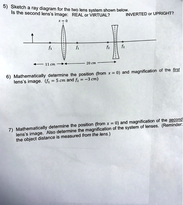 SOLVED: 5) Sketch a ray diagram for the two lens system shown below: Is ...