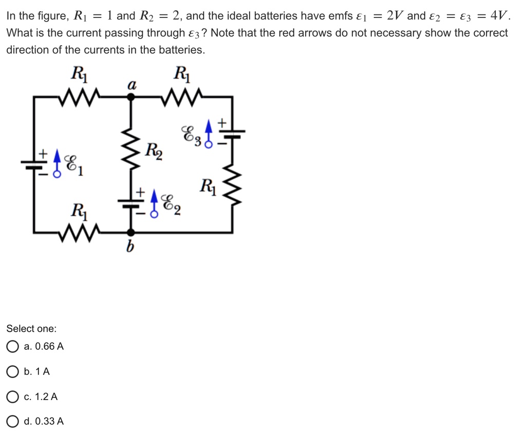 in the figure r1 and r2 2 and the ideal batteries have emfs 1 2v and 2 83 4v what is the current ...