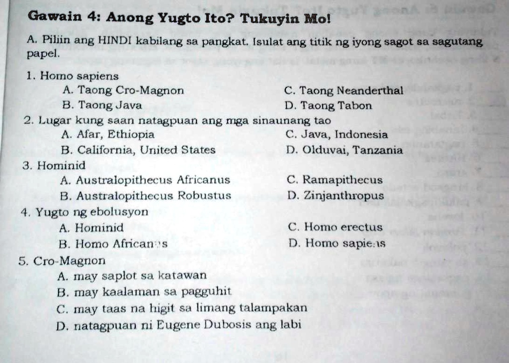 SOLVED: Piliin ang HINDI kabilang sa pangkat. Gawain 4: Anong Yugto Ito ...