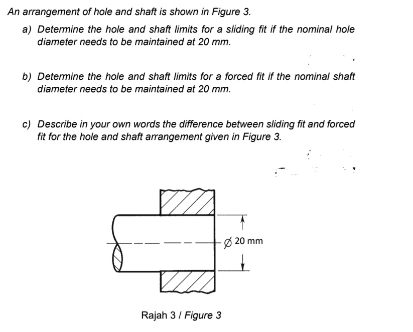 An arrangement of hole and shaft is shown in Figure 3. a) Determine the ...