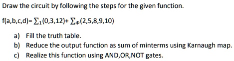 SOLVED: Draw the circuit by following the steps for the given function ...