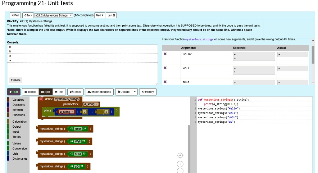 Get Answer Programming 21 Unit Tests N First Last Blockpy 212 Mysterious Strings This 6868