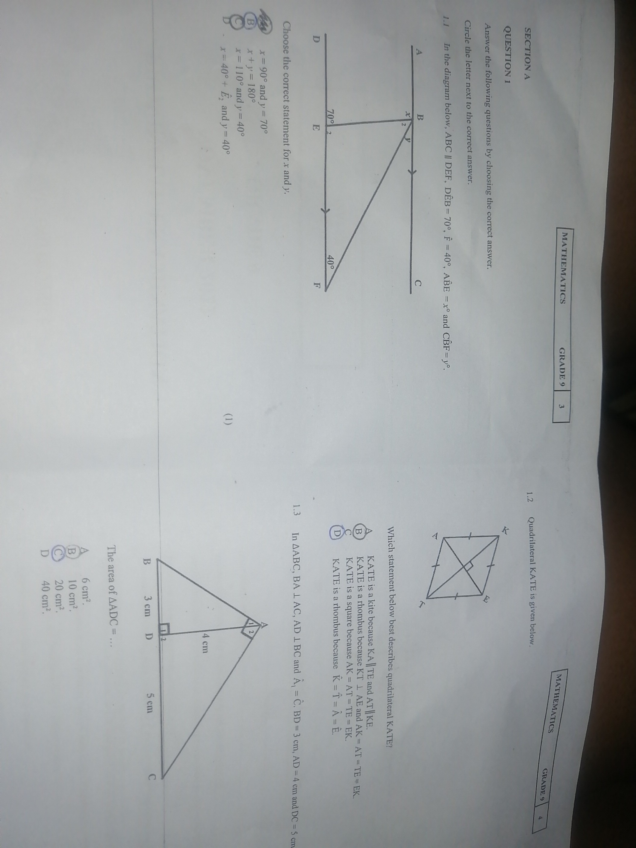 SOLVED: MATHEMATICS GRADE 9 3 MATHEMATICS GRADE 9 SECTION A QUESTION 1 ...