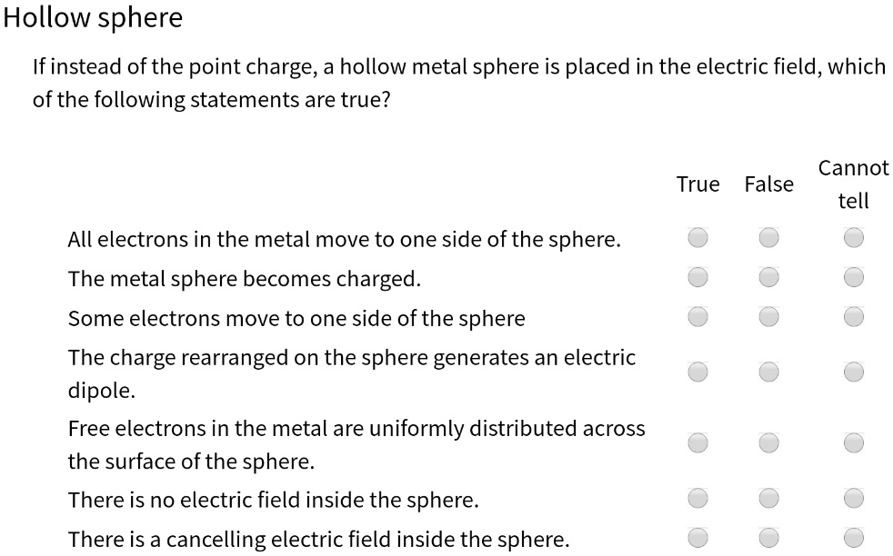 SOLVED: Hollow sphere Ifinstead of the point charge, a hollow metal ... SOLVED: Hollow sphere Ifinstead of the point charge, a hollow metal ...
