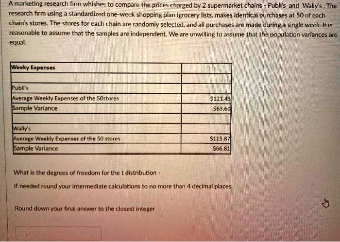 SOLVED: A marketing research firm whishes to compare the prices charged ...