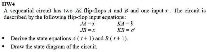 Solved Hw4 A Sequential Circuit Has Two Jk Flip Flops A And B And One Input X The Circuit Is