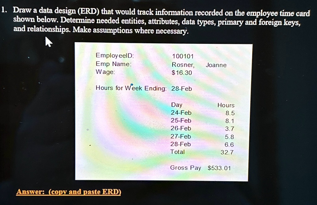 draw a data design erd that would track information recorded on the ...
