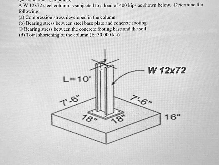 A W 12x72 steel column is subjected to a load of 400 kips as shown ...