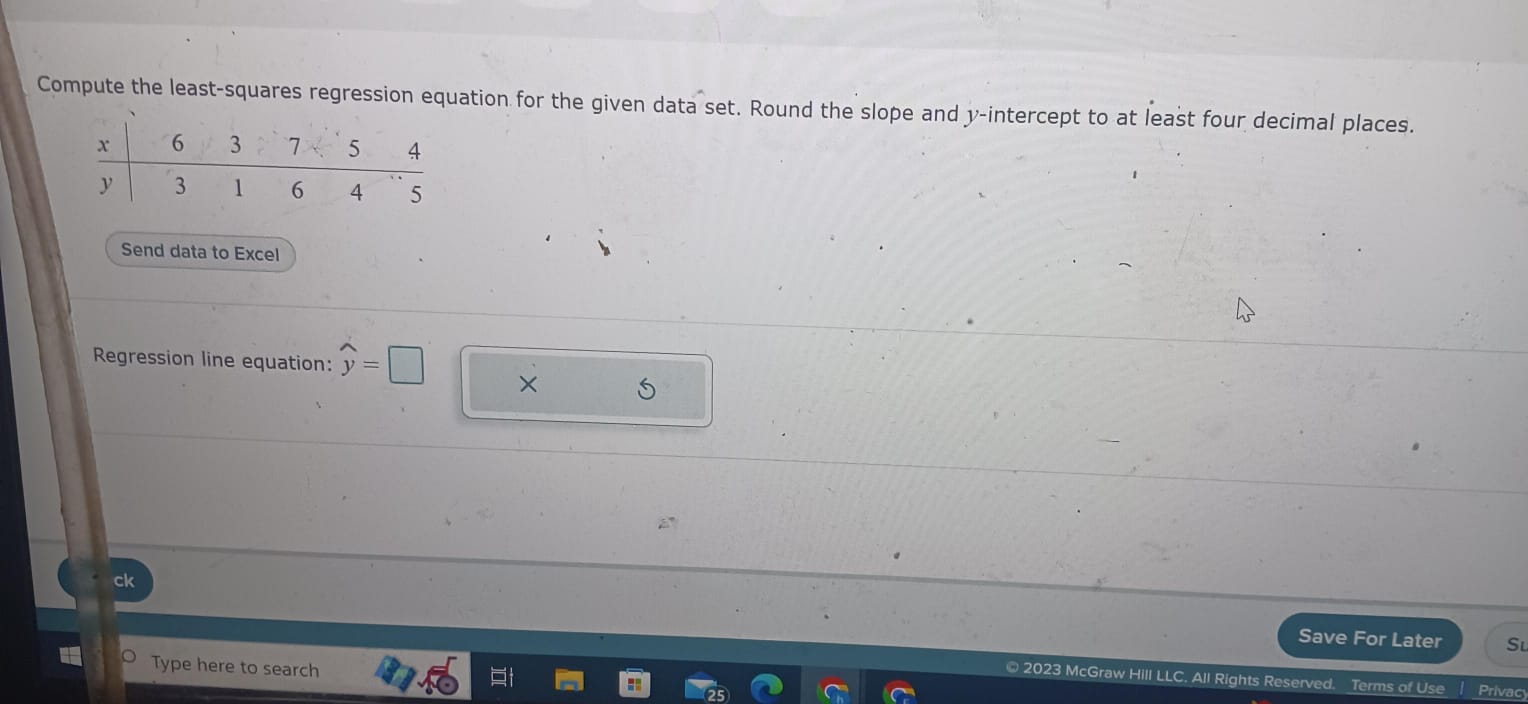 SOLVED: Compute the least-squares regression equation for the given ...