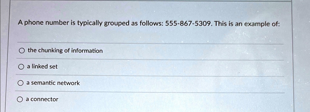 VIDEO solution: A phone number is typically grouped as follows: 555-867 ...
