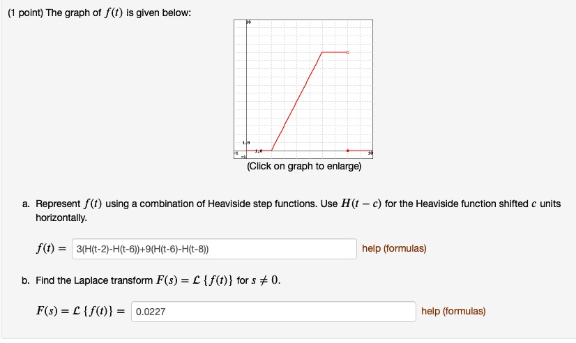 SOLVED: point) The graph of f(t) is given below: Click on graph to enlarge) Represent f(t) using ...
