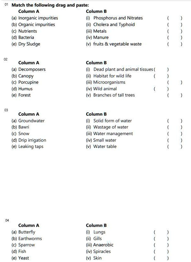 01 Match the following drag and paste: Column A (a) Inorganic ...