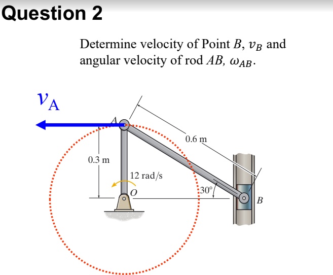 SOLVED: Question 2 Determine velocity of Point B, up and angular velocity of rod AB, wAB. 0.6 m ...