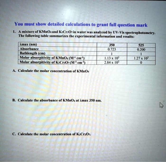 SOLVED: A mixture of KMnO4 and KCrO2 in water was analyzed by UV-Vis ...
