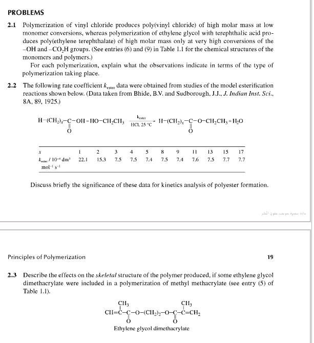 PROBLEMS 2.1 Polymerization of vinyl chloride produces poly(vinyl ...