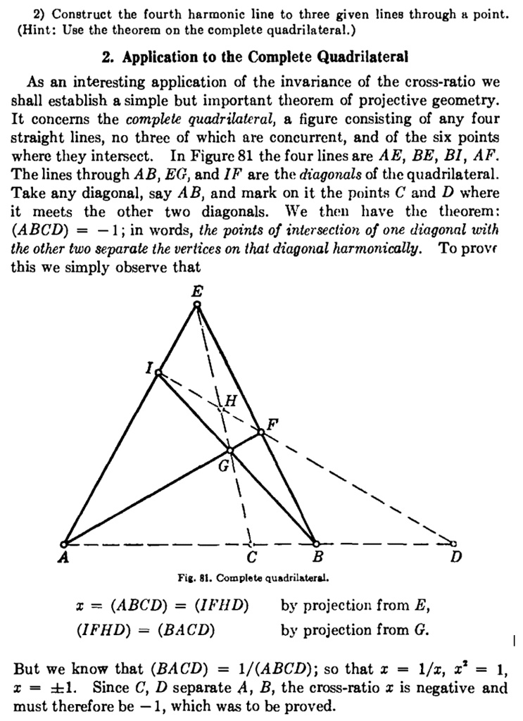 2) Construct the fourth harmonic line to three given lines through a ...