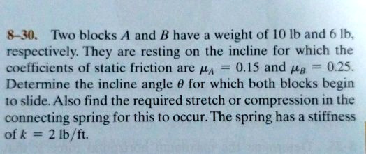 SOLVED: Two blocks A and B have a weight of 10 lb and 6 lb respectively ...