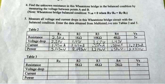 SOLVED: Texts: question 3 4. Find the unknown resistance in this Wheatstone bridge in the ...