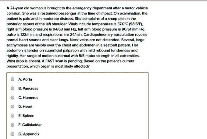 use reference 24 year old woman 5 brought t0 the emergency department ...