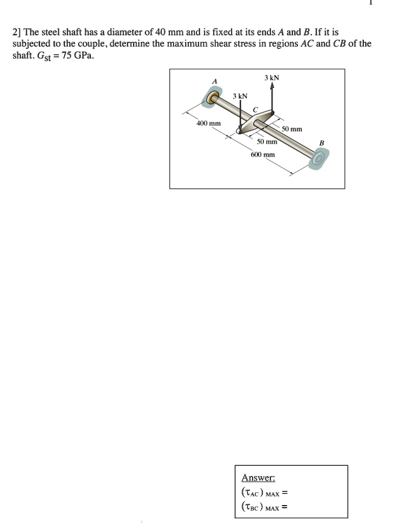 SOLVED: 2] The steel shaft has a diameter of 40 mm and is fixed at its ...