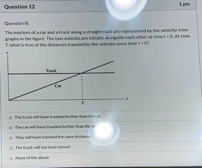 SOLVED: Question 12 The motions of a car and truck along a straight ...