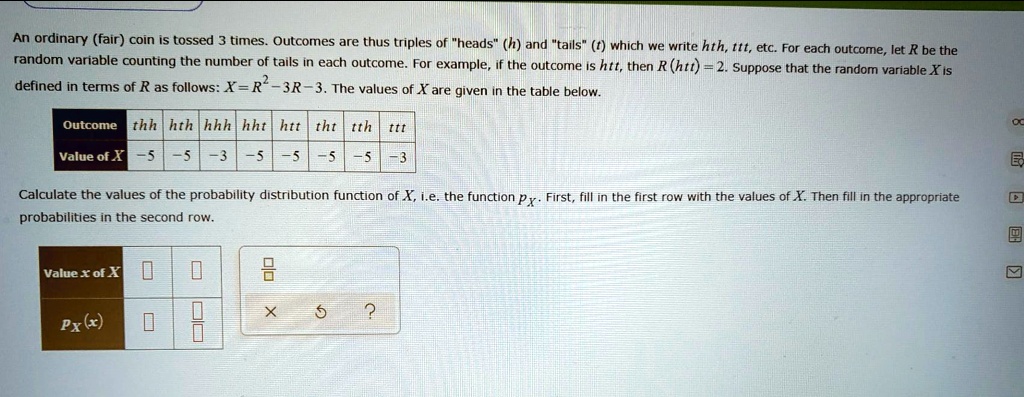 An ordinary (fair) coin is tossed 3 times. Outcomes are thus triples of "heads" (h) and "tails ...