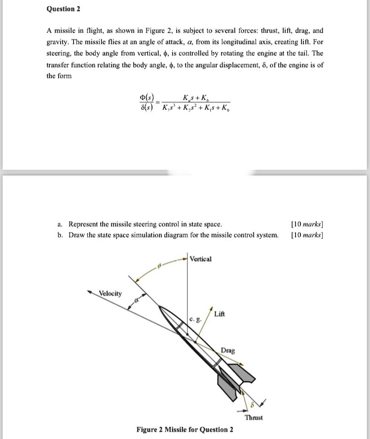 Question 2 A missile in flight, as shown in Figure 2, is subject to ...