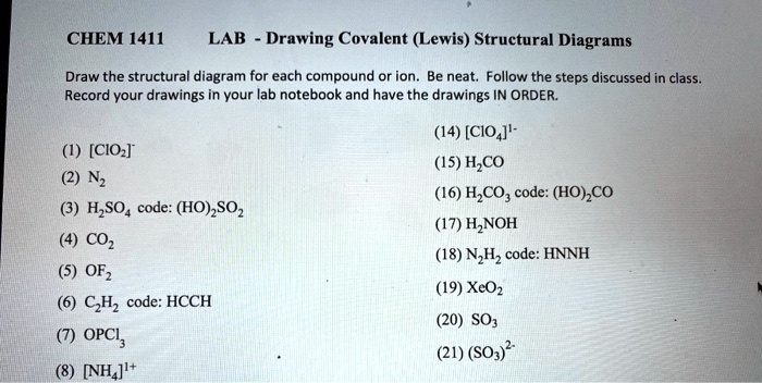 chem 1411 lab drawing covalent lewis structural diagrams draw the ...