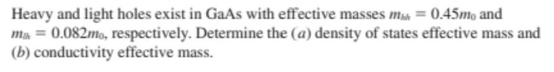 Heavy and light holes exist in GaAs with effective masses mbt =0.45 m0 ...
